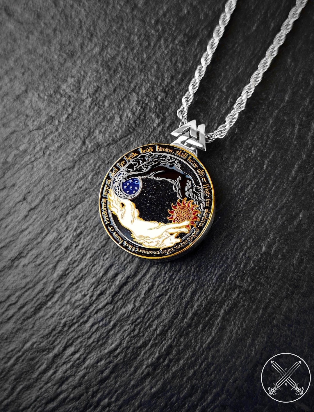 Skoll and Hati Gold and Silver Pendant / Necklace With Star Gemstone ...