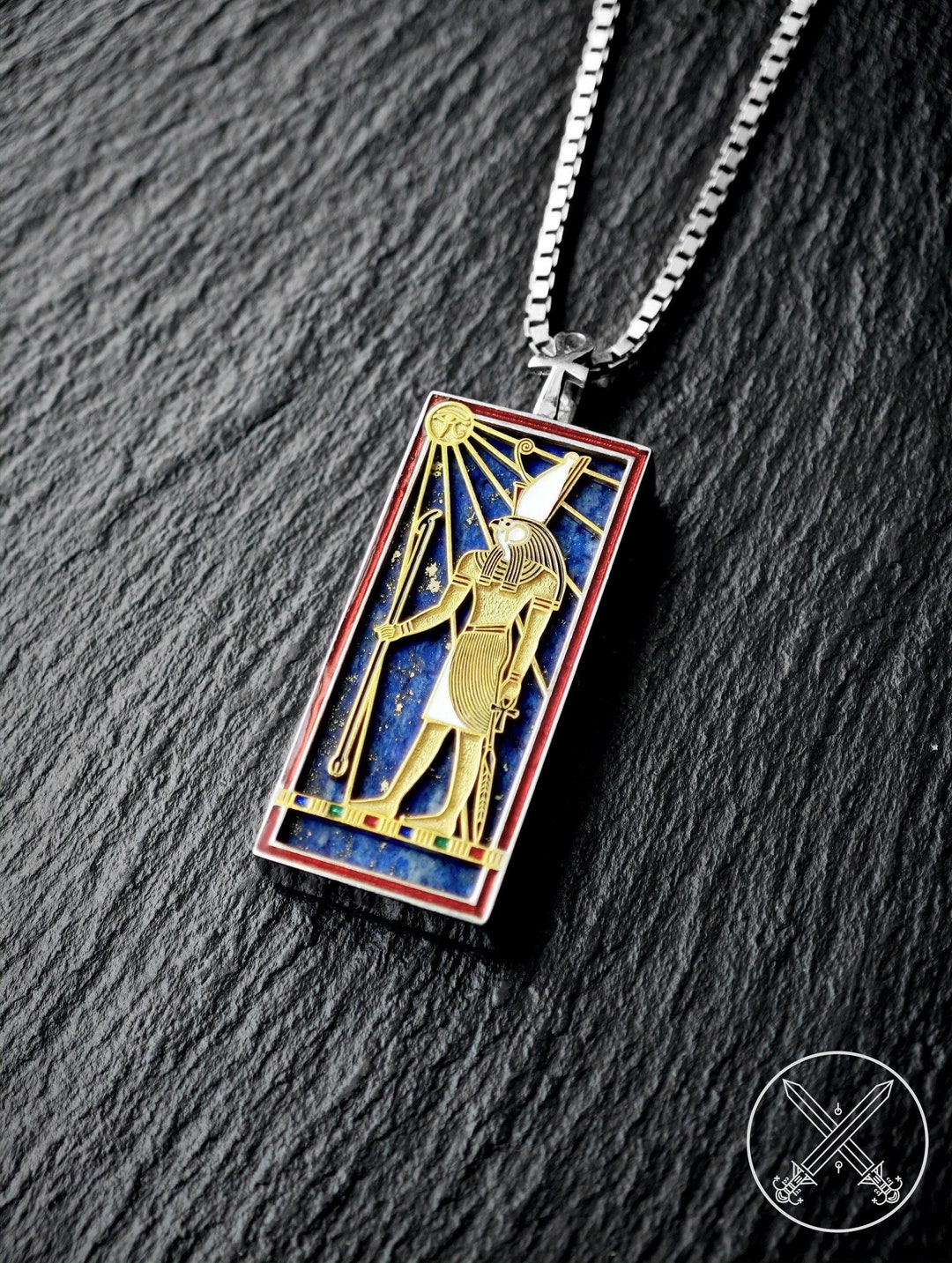 Gold and Silver Egyptian God Horus Pendant / Necklace With Lapis Lazuli ...