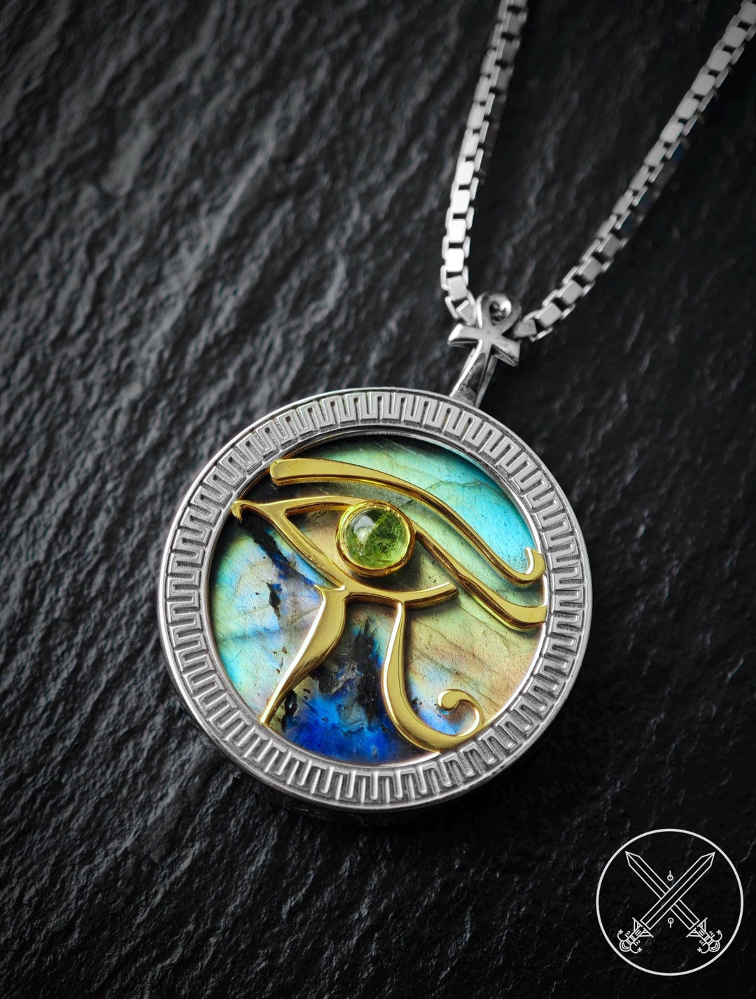 Gold and Silver Eye of Horus Pendant / Necklace With Labradorite and ...