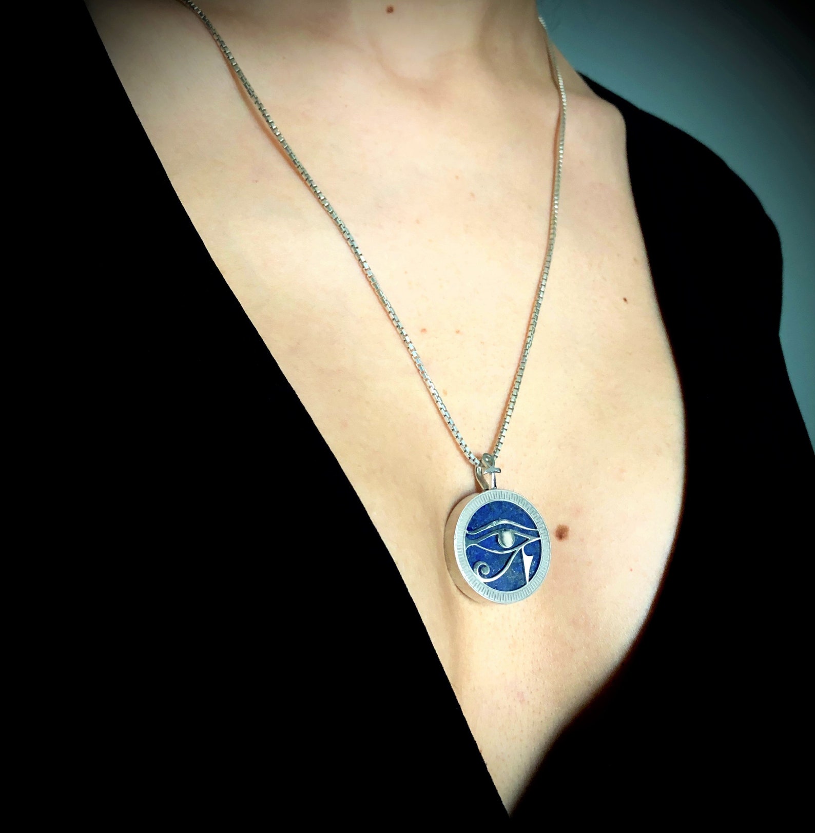 Eye of Ra Egyptian God of Sun Silver Pendant and Necklace With Lapis ...
