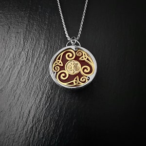 Silver and Gold Fire Element Necklace / Pendant With Red Agate Gemstone ...