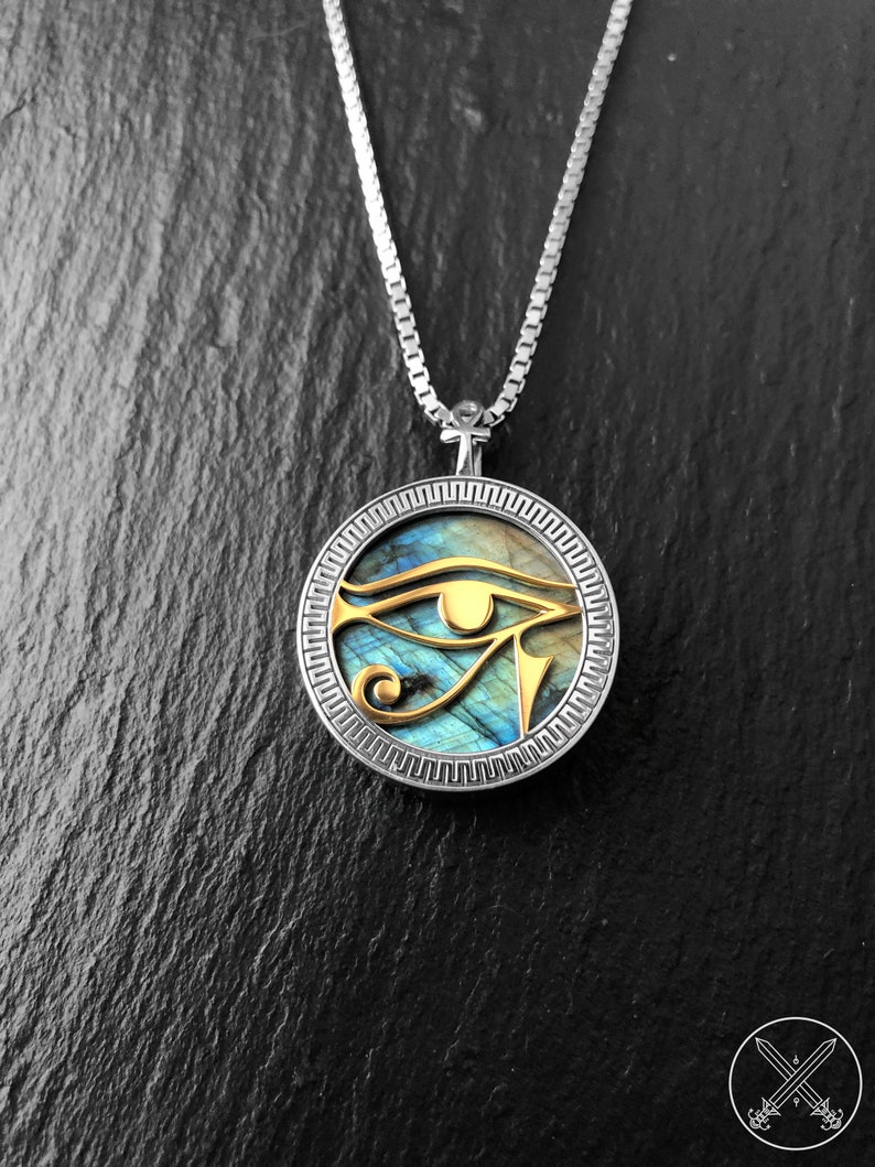 Gold and Silver Eye of Ra Pendant / Necklace With Labradorite - Etsy