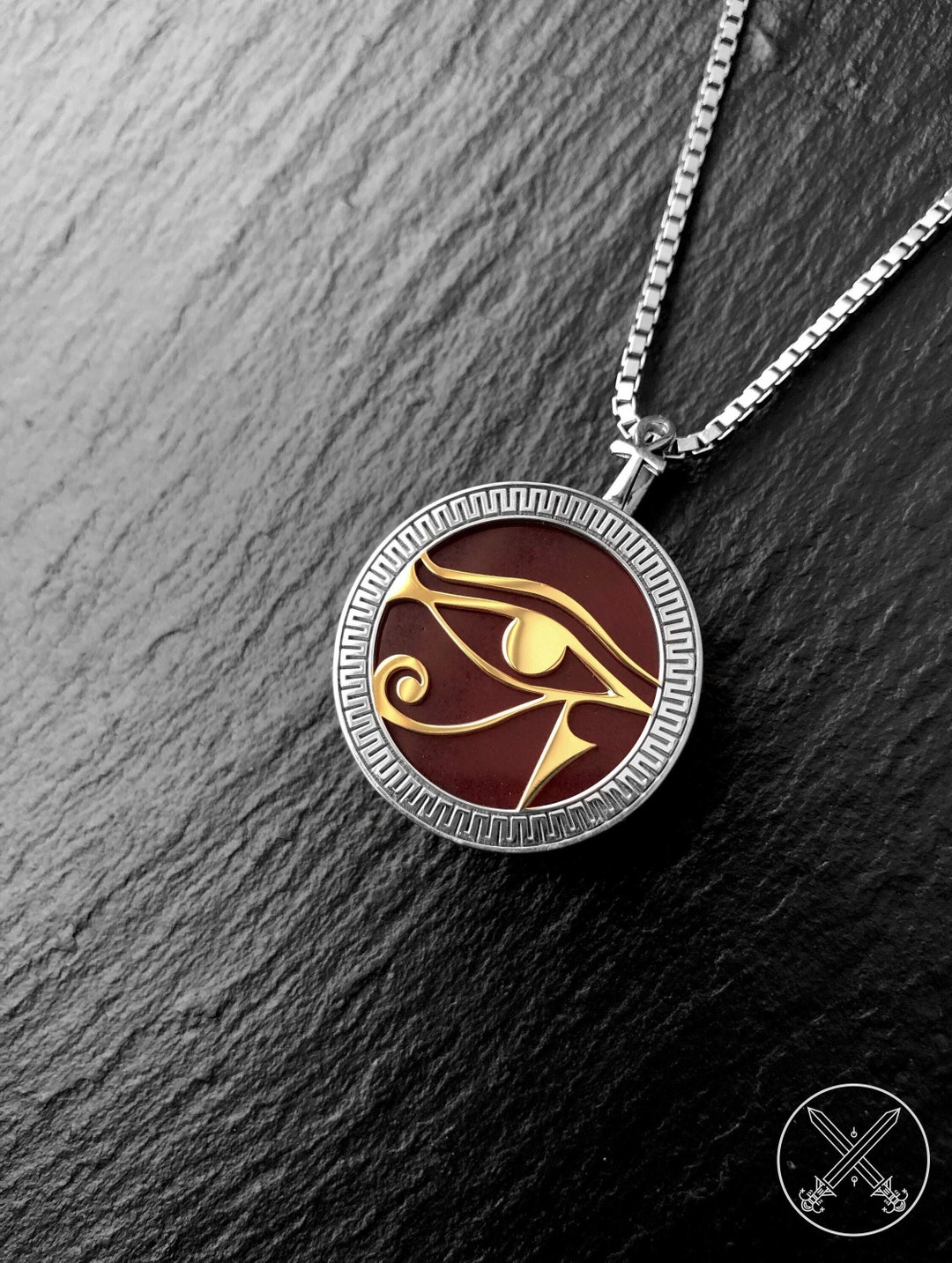 Gold and Silver Eye of Ra Pendant / Necklace With Red Agate Gemstone ...