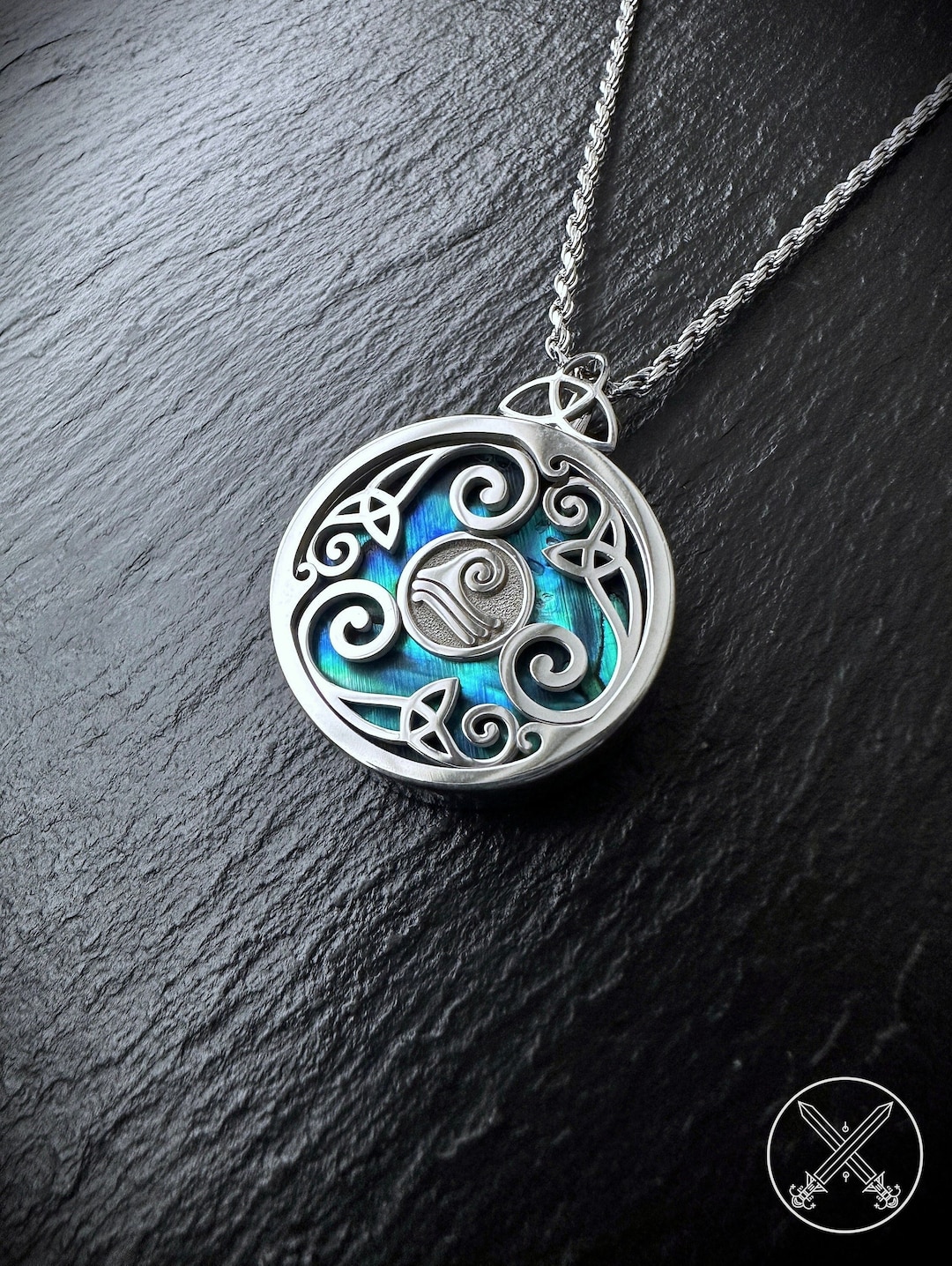 Silver Water Element Necklace / Pendant With Abalone Shell - Etsy