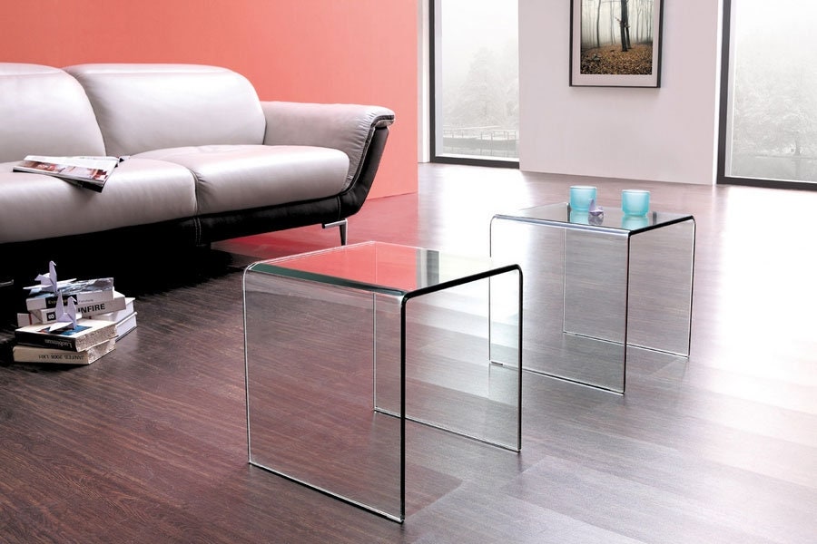 Pair of Glass Side Tables - Etsy