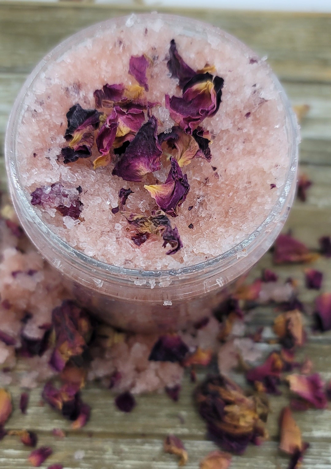 Rose Essential Oil Salt Scrub With Rose Petals- 100% Vegan - 8oz - Etsy