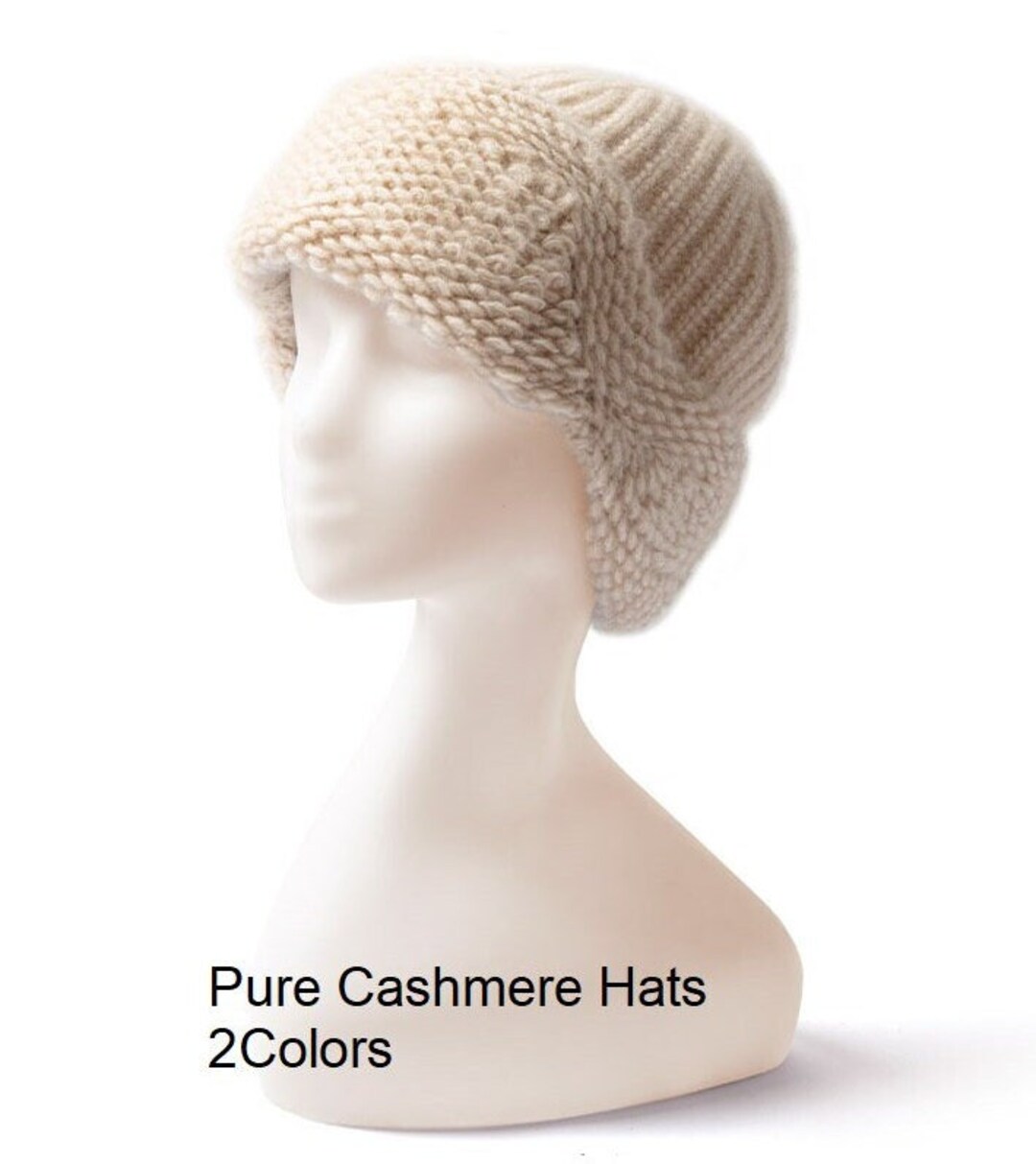 100% Cashmere Hats 2 Colors Winter Hats Beanie Cashmere Knit Ecru ...