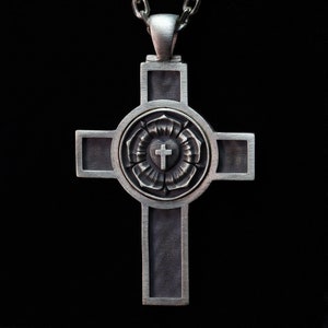 Lutheran Rose on Christian Cross Necklace, Protestant Pendant, Baptism ...