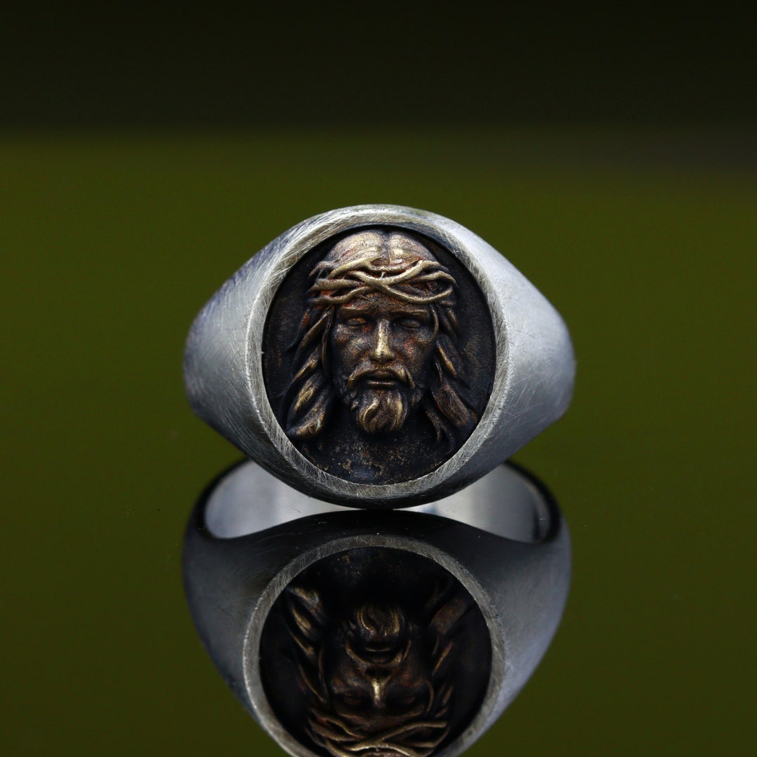 Jesus Face Signet Ring : 925 Sterling Silver Mens Ring, Handmade ...