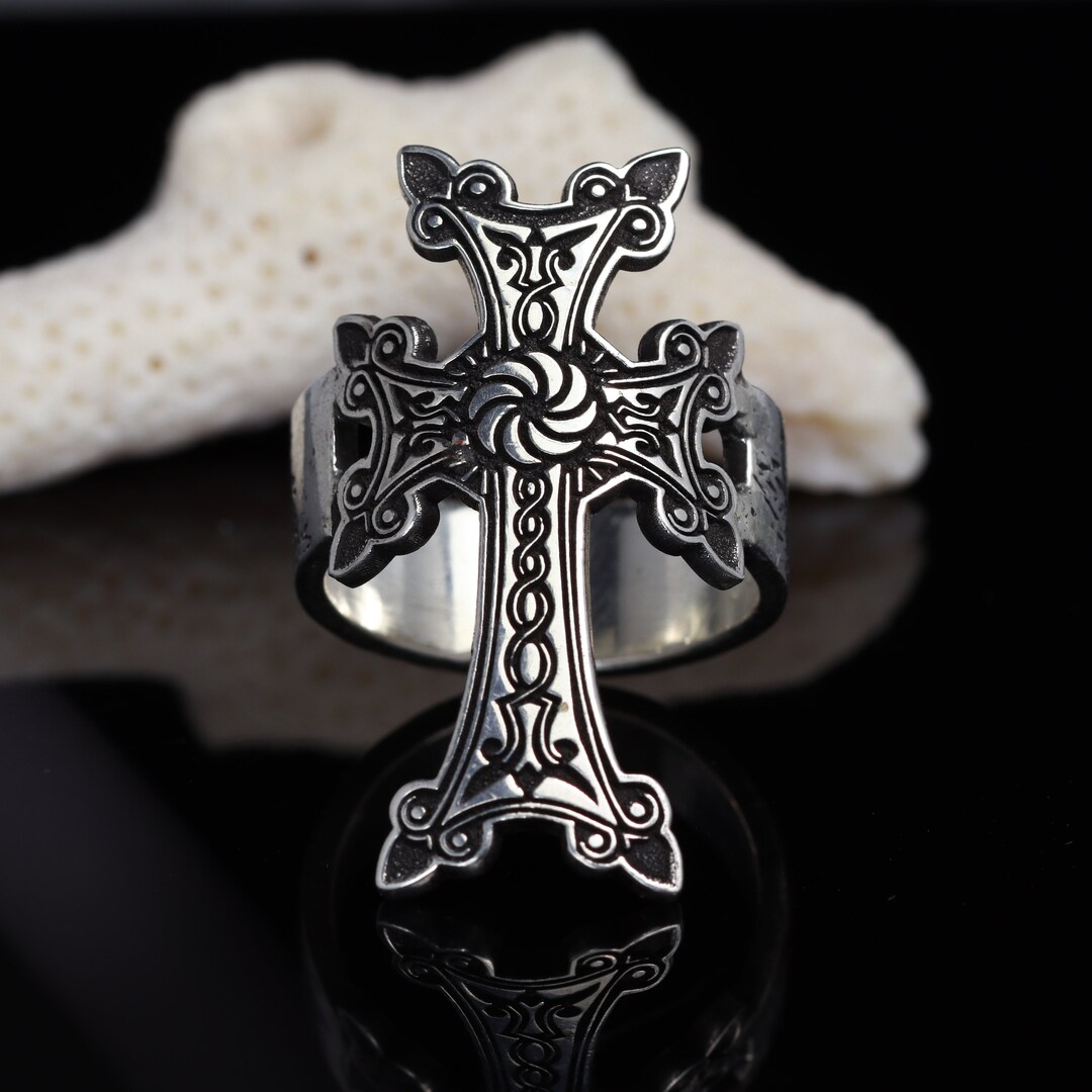 Armenian Cross Ring , Catholic Cross Jewelry , Sterling Silver Gothic ...