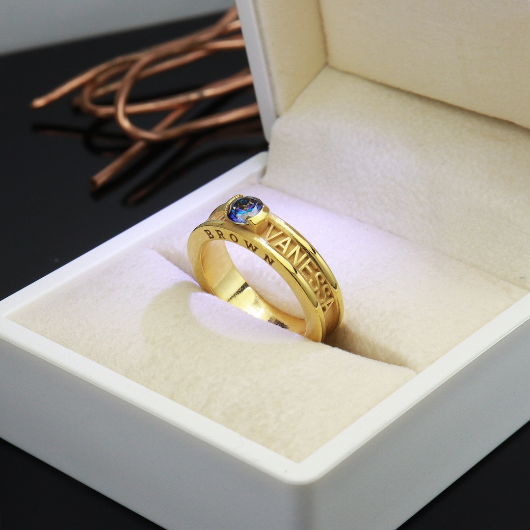 Class Ring for Women , Solitaire Custom Graduation Ring With Roman ...