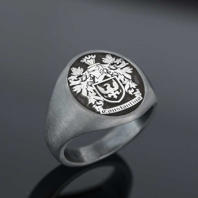 Custom Family Crest Signet Ring, Sterling Silver Anniversary Gift - Etsy