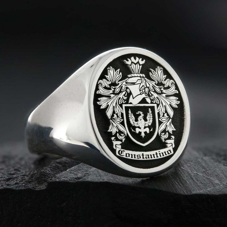 Custom Family Crest Signet Ring, Sterling Silver Anniversary Gift - Etsy