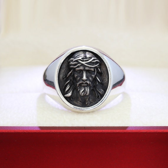 Holy Face of Jesus signet ring, Silver Christian jewelry , Religious ...