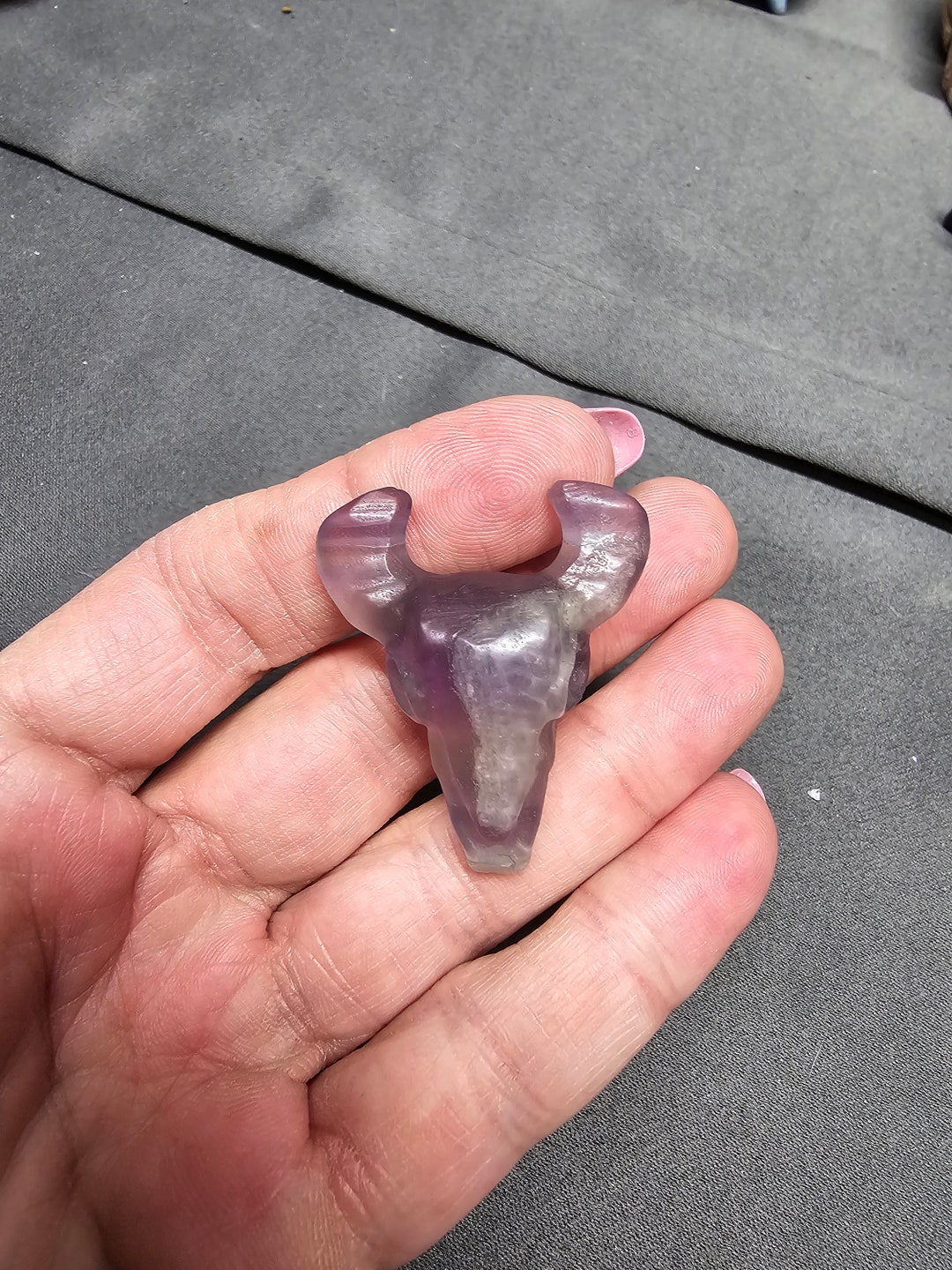 Fluorite Crystal Cow Skull Carving, Cow Skull, Bull Skull, Fluorite ...