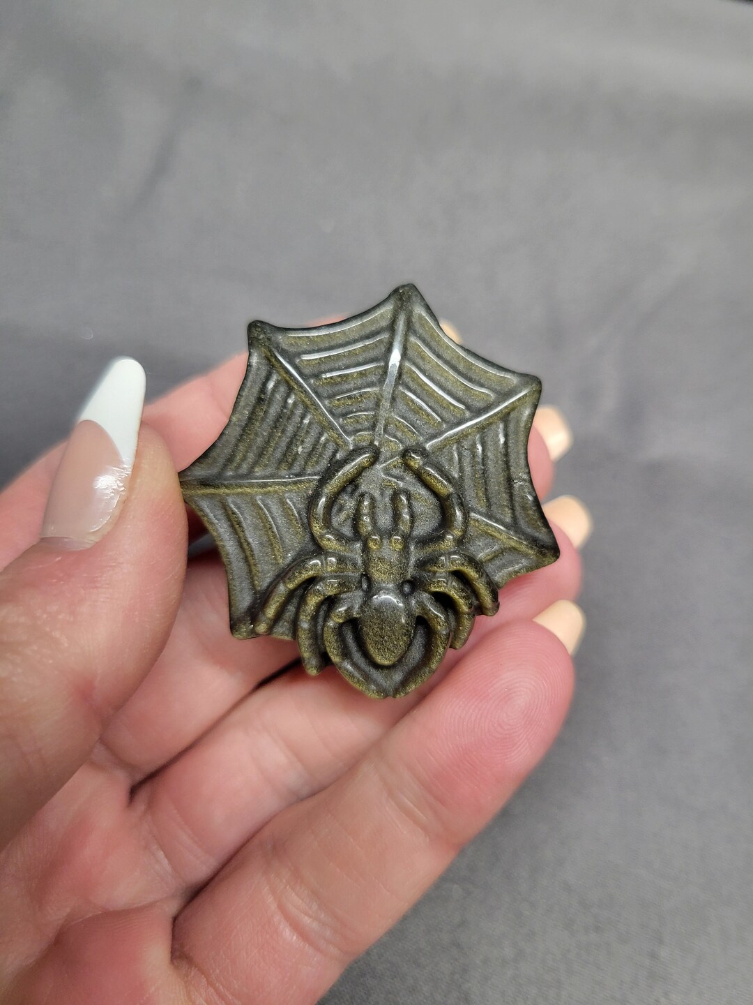Gold Sheen Obsidian Spider Web Carving, Spider Web, Crystal Spider ...