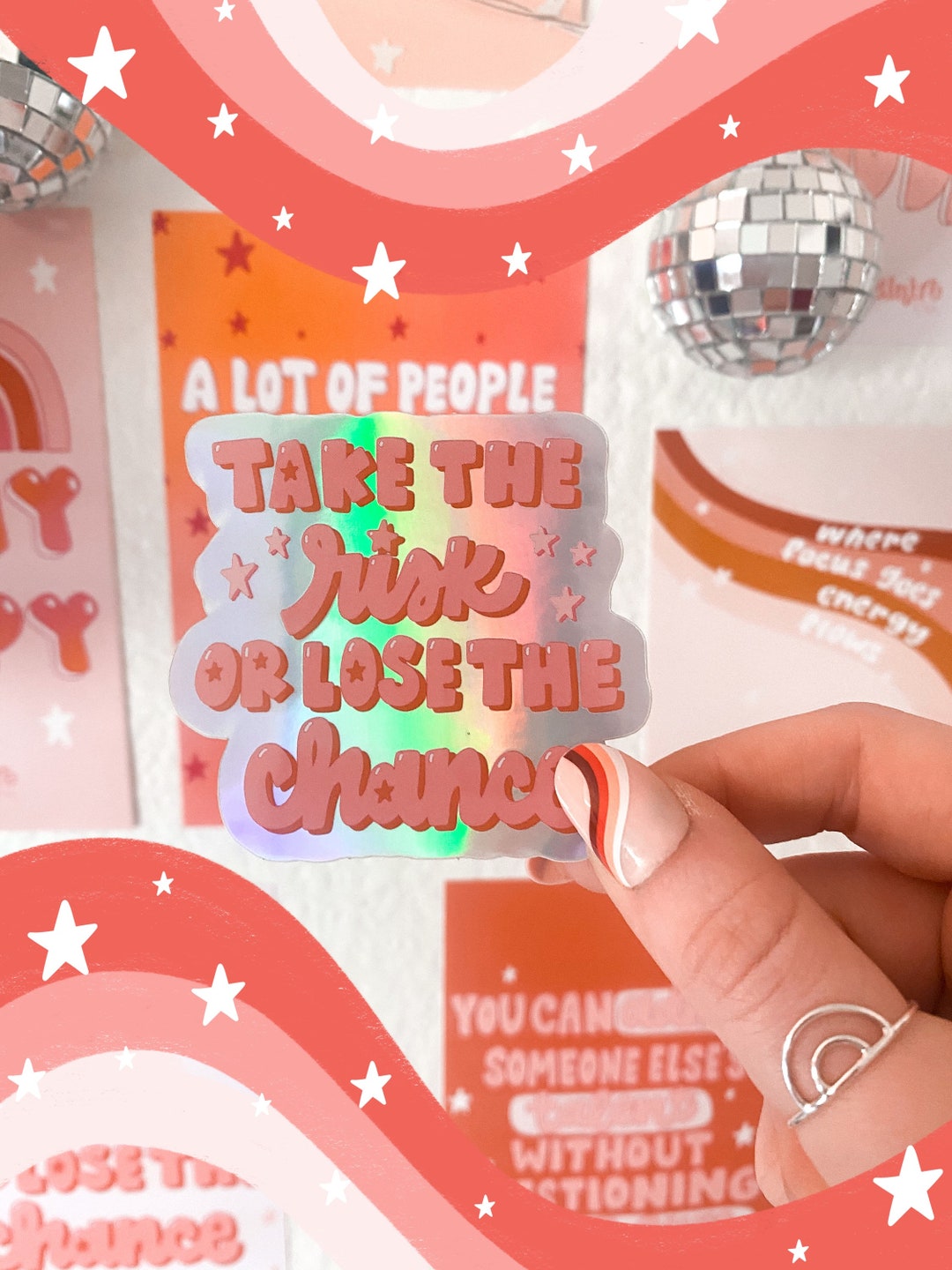 Holographic Full Color Take the Risk Sticker Waterproof - Etsy