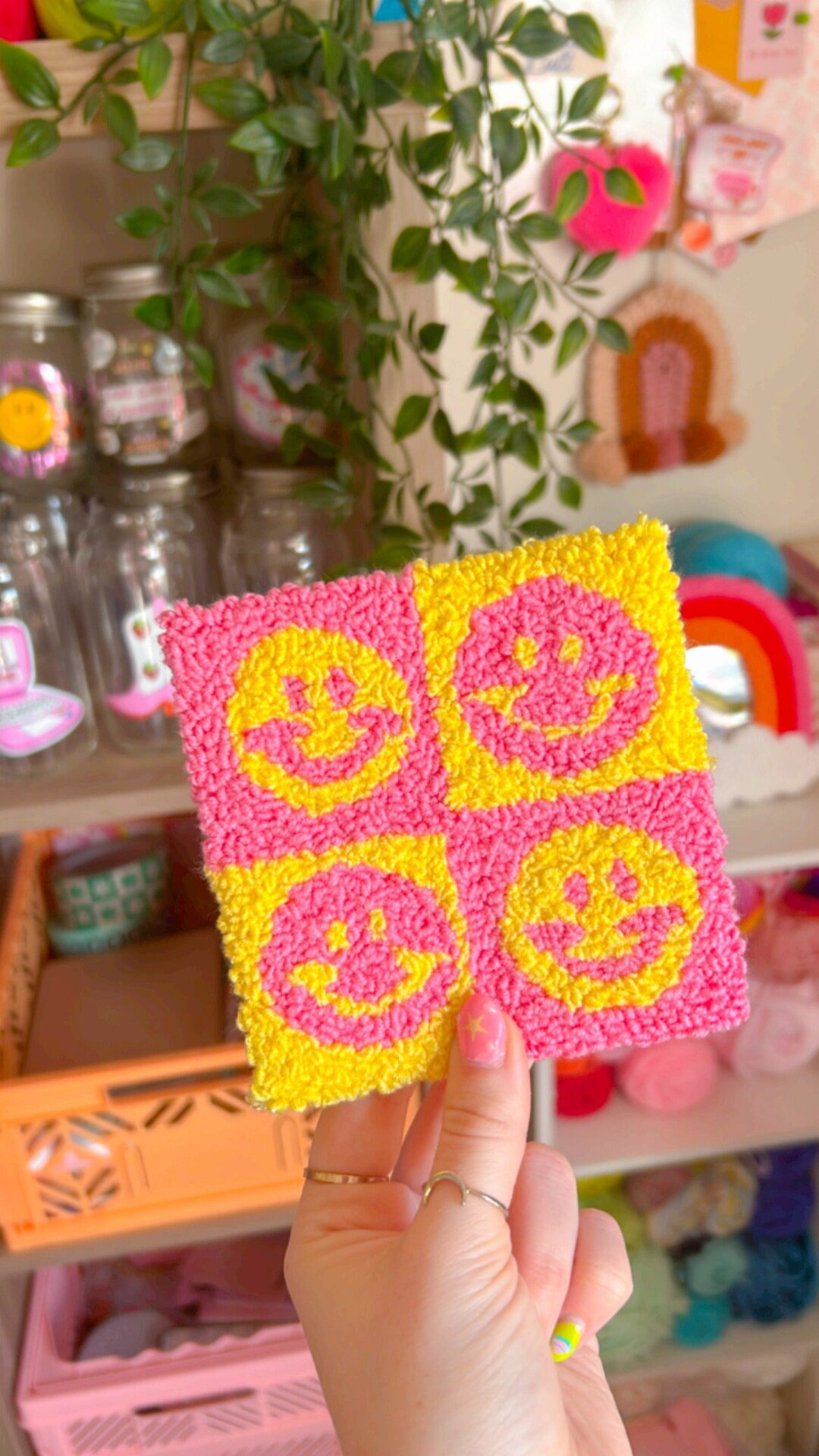 Happy Checker Mug Rug PREORDER Wall Decor Desk Decor Punch Needle ...