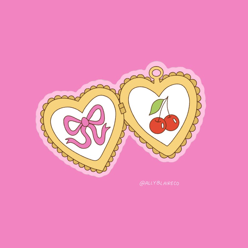Locket Sticker: Waterproof Die-cut Bows & Cherries - Etsy