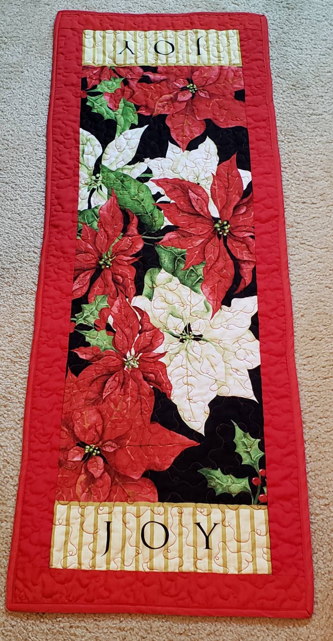 Homemade Reversible Quilted Christmas Poinsettias Table Runner 14.5x42 ...