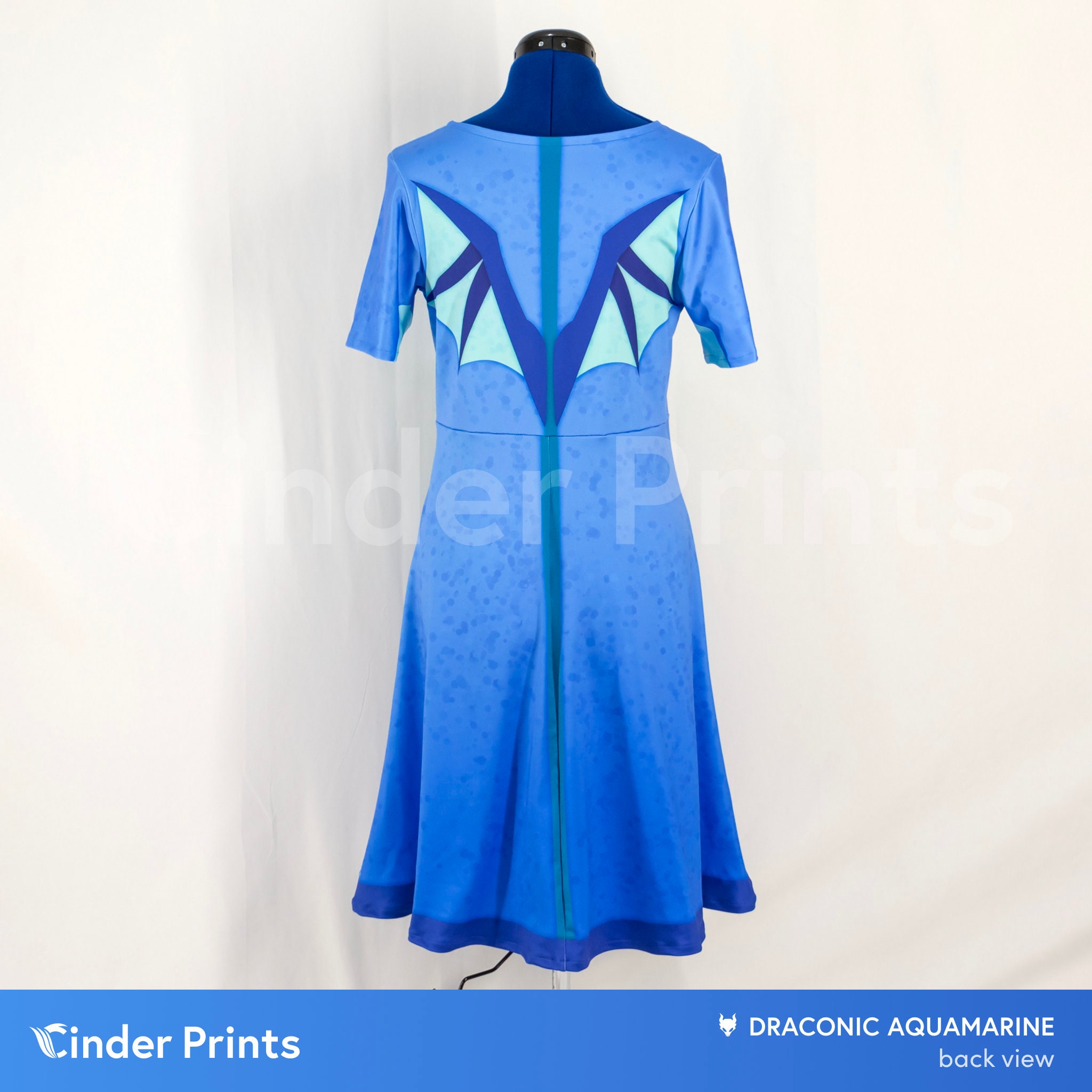 Draconic Aquamarine blue Dragon Printed Midi-length Dress | Etsy