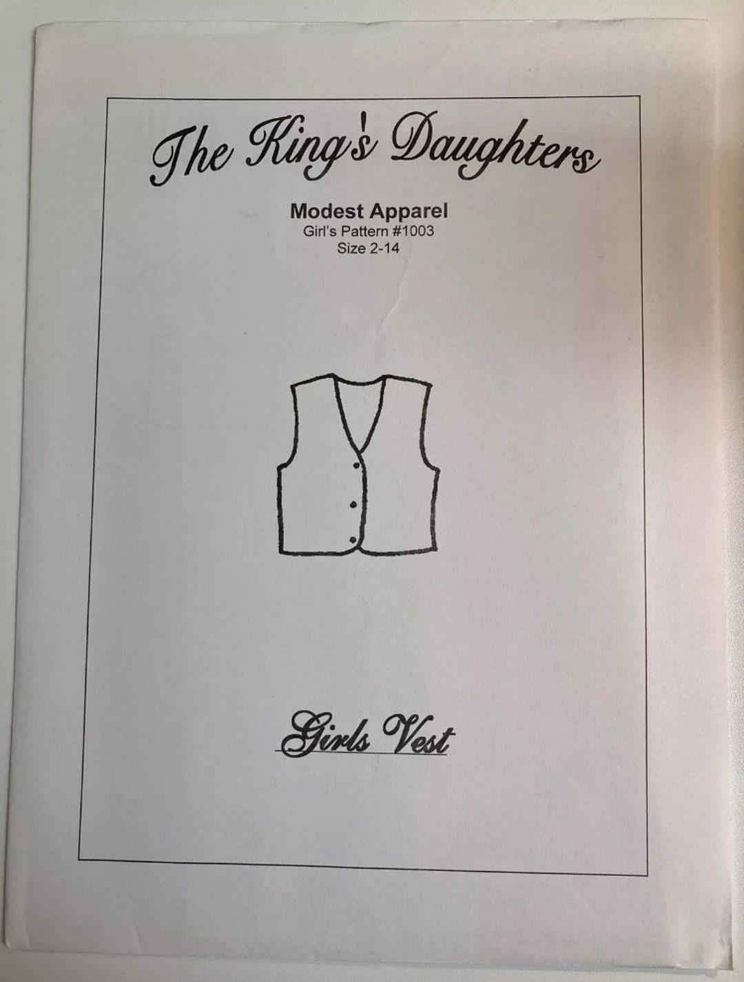 The Kings Daughters Sewing Pattern Girls Vest Pattern Sizes 2-14 - Etsy