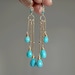 Natural Turquoise Long Earrings Turquoise Cascade Dangle Earrings Gold ...