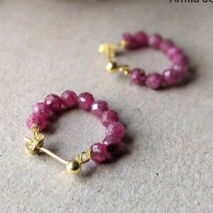 Natural Ruby Stud Earrings Corundum Mini Hoops Genuine Ruby 14K Gold Studs Pink Ruby Gemstone ...