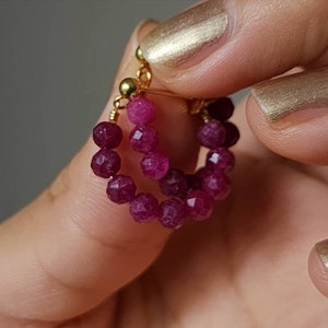 Natural Ruby Stud Earrings Corundum Mini Hoops Genuine Ruby 14K Gold ...