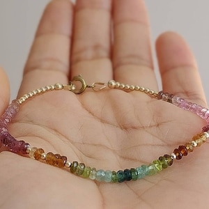 Natural Tourmaline Gold Bracelet Multicoulored Tourmaline Beaded ...