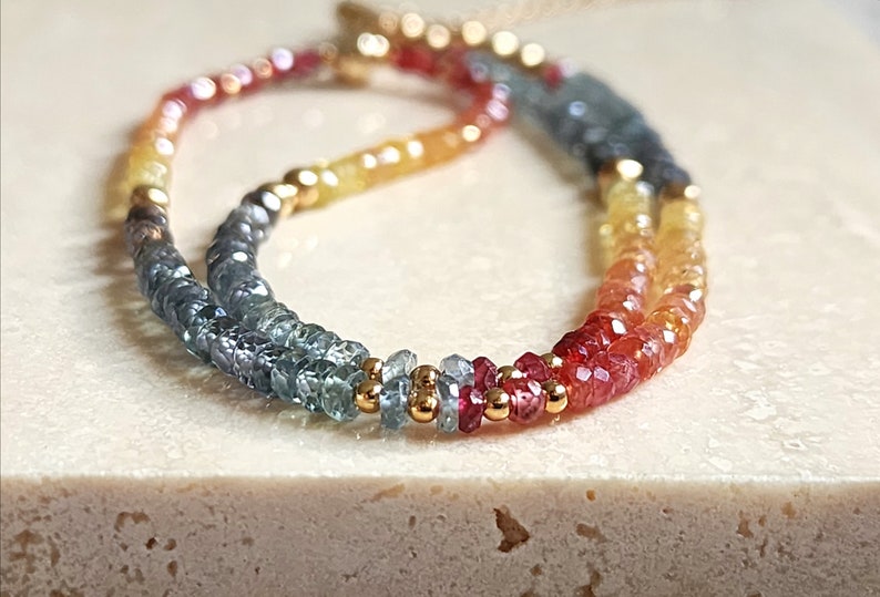Multicoloured Sapphire Necklace Sapphire Beaded Necklace 14K Sapphire ...
