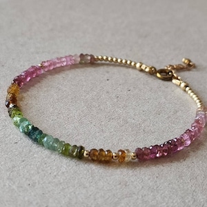 Natural Tourmaline Gold Bracelet Multicoulored Tourmaline Beaded ...