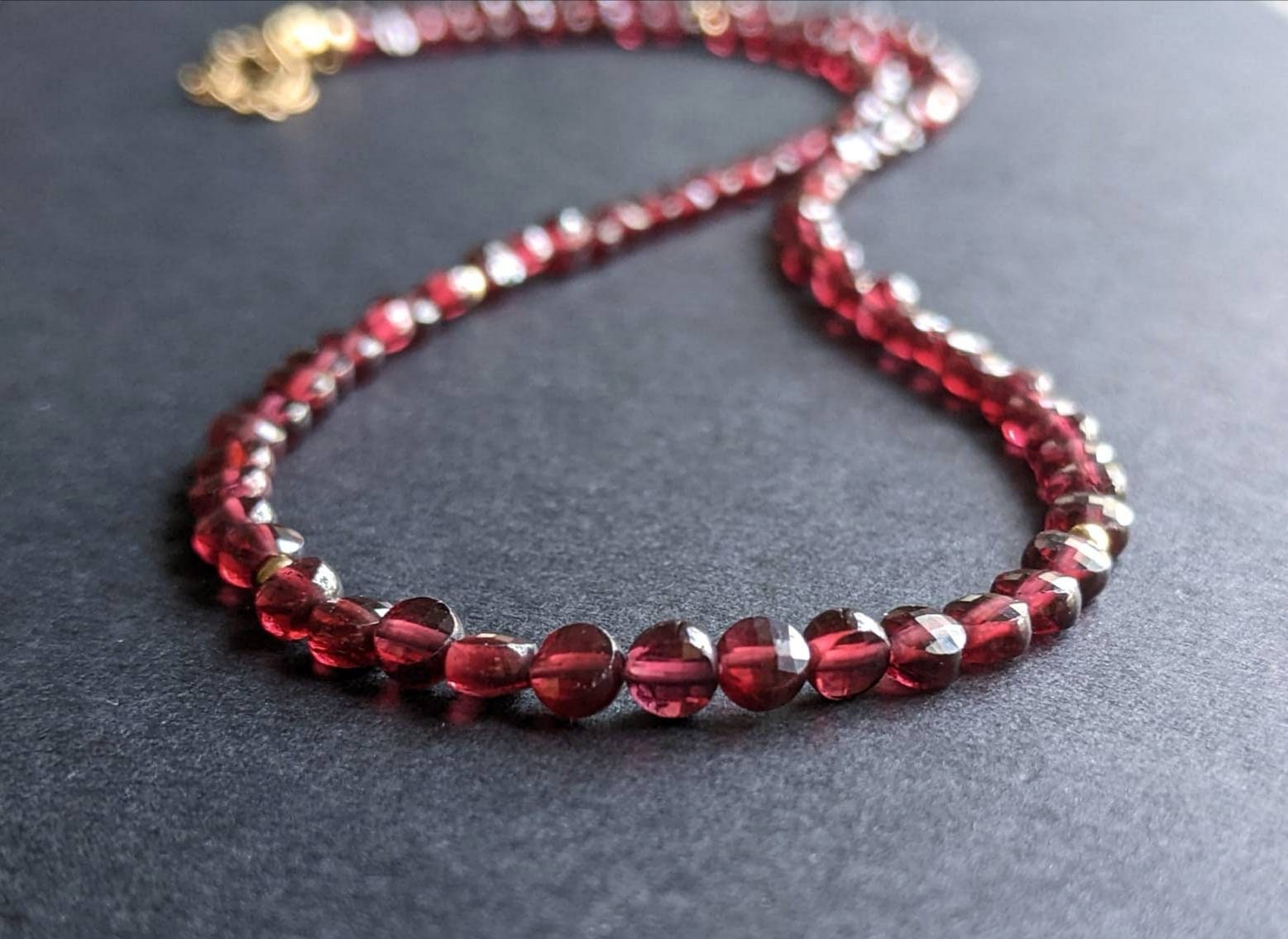 Gold Garnet Necklace, Pyrope Garnet Necklace, 14K Garnet Beaded ...
