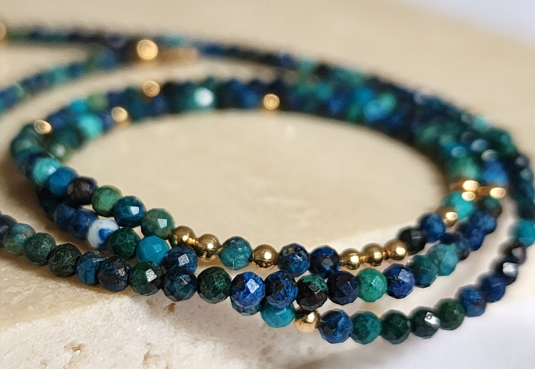 Natural Chrysocolla Necklace Chrysocolla Bead Necklace Chrysocolla Gold ...