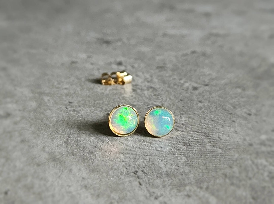 Genuine Opal Stud Earrings Ethiopian Flashy Opal Stud Earrings Opal ...