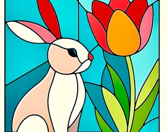Colorful Stylized Rabbit Art Print-digital Download, Modern Animal Wall ...