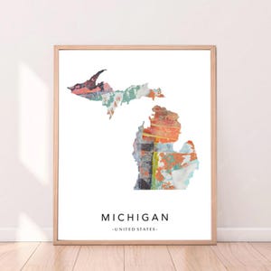 MICHIGAN | United States Map Art | State Map | Travel Map | Poster Wall ...