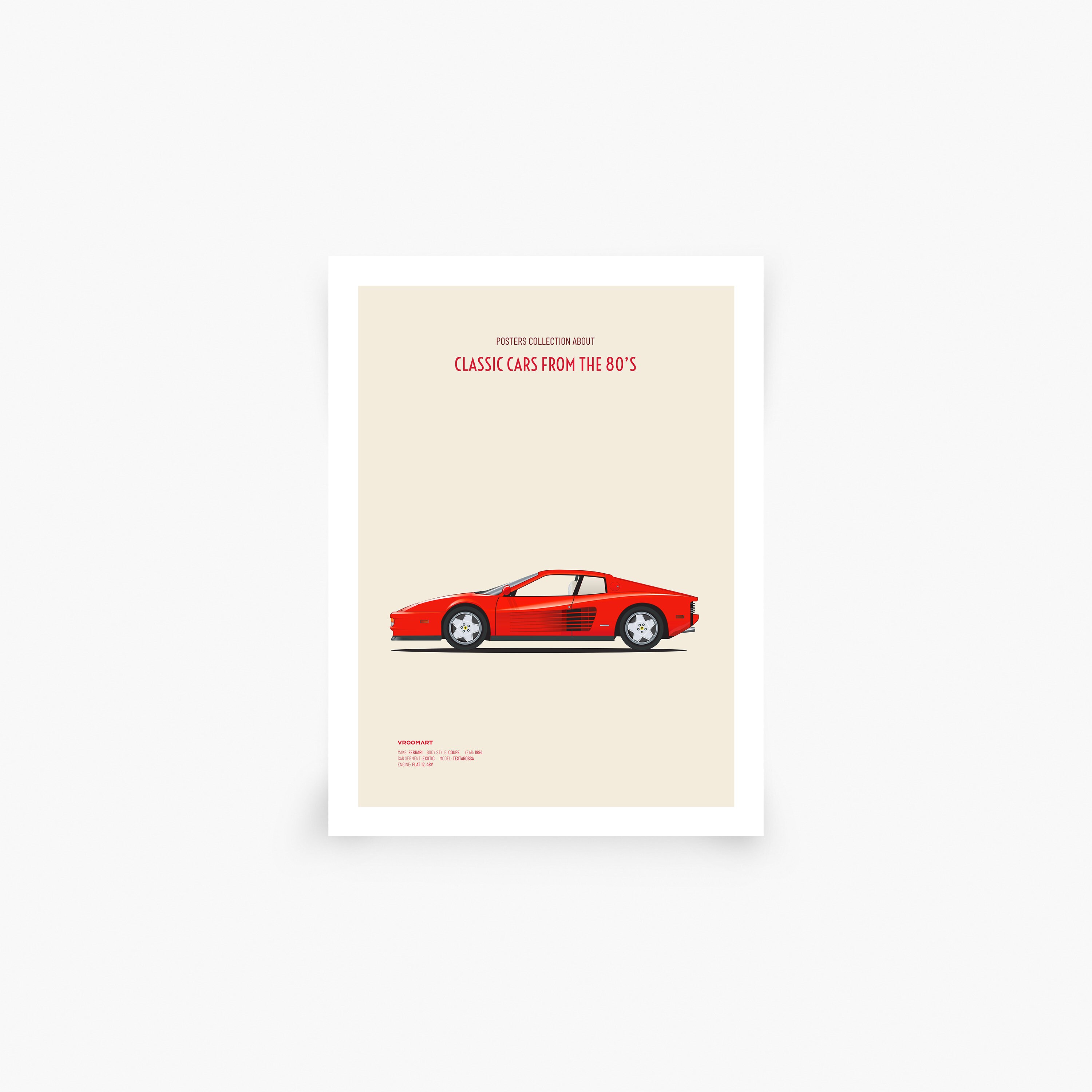 FERRARI TESTAROSSA CLASSIC 80's Car Poster Print - Etsy