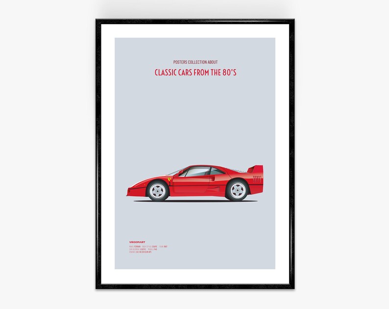 FERRARI F40 80's Poster Classic Car Print - Etsy