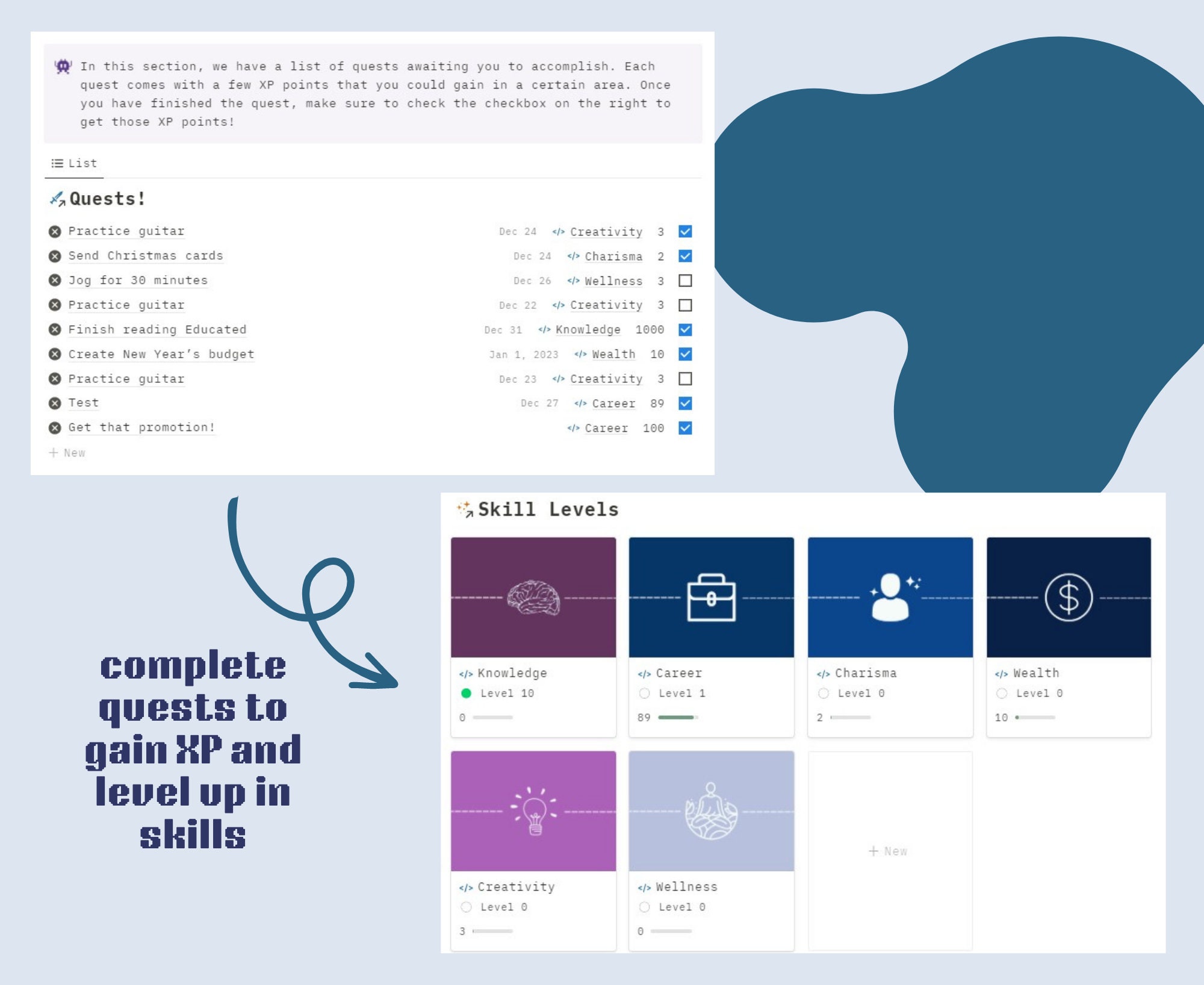 Life Gamification Notion Template | RGP Personal Planner | Game of Life ...