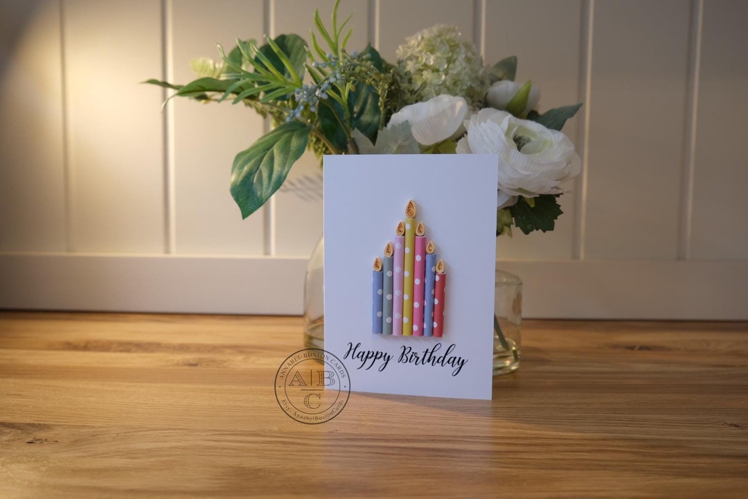 Happy Birthday Candle Celebration Card With Paper Quilled Flames - Etsy