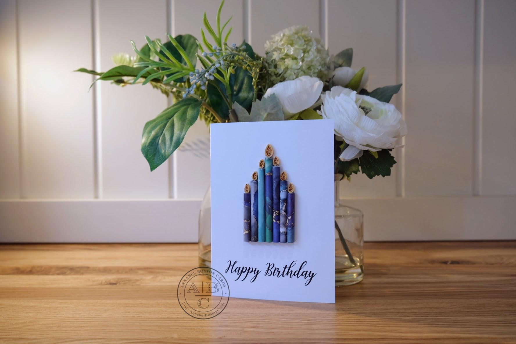 Happy Birthday Candle Celebration Card With Paper Quilled Flames - Etsy