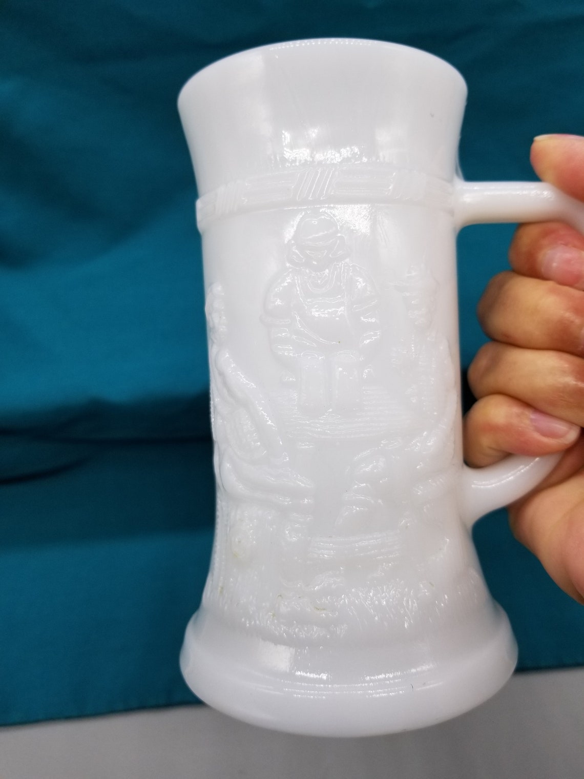 Vintage Federal Glass Milk Glass Tavern Scene Mug Stein Etsy