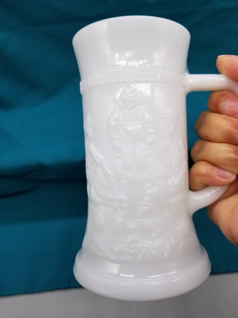 Vintage Federal Glass Milk Glass Tavern Scene Mug Stein Etsy