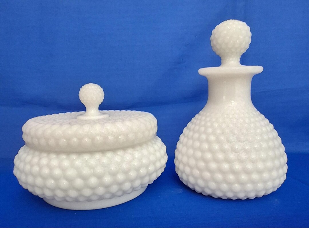 Vintage Milk Glass Powder Box and Perfume Bottle With Dauber - Etsy