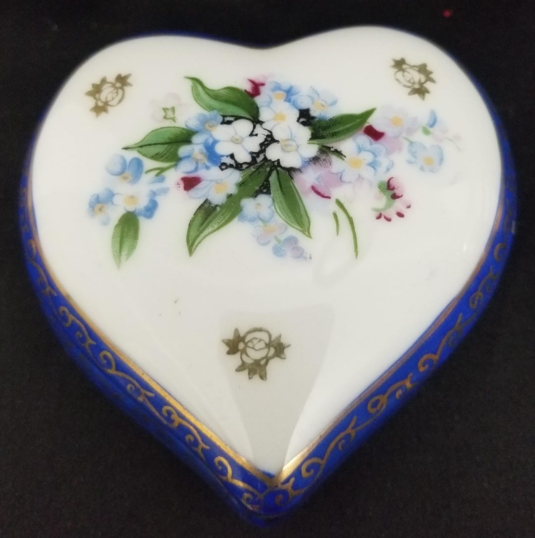 Vintage Hand-painted Porcelain Forget-me-nots Heart Trinket Box - Etsy