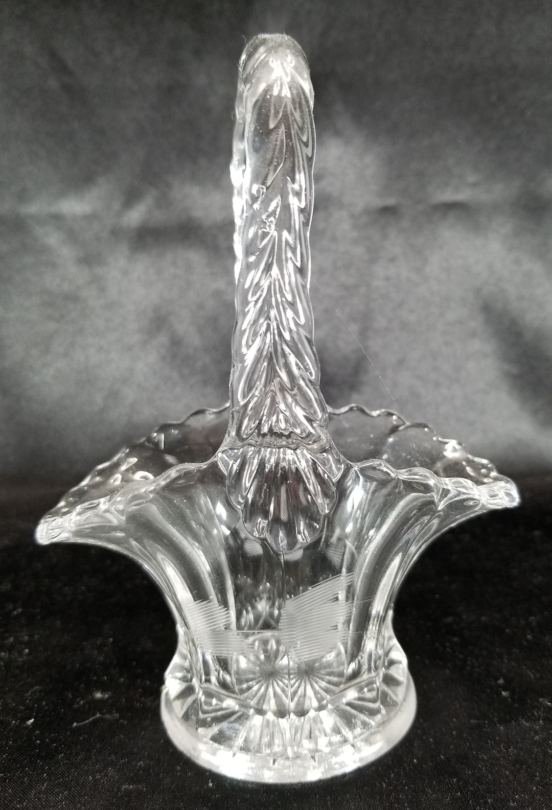 Vintage Duncan Miller Cut Small Glass Basket - Etsy