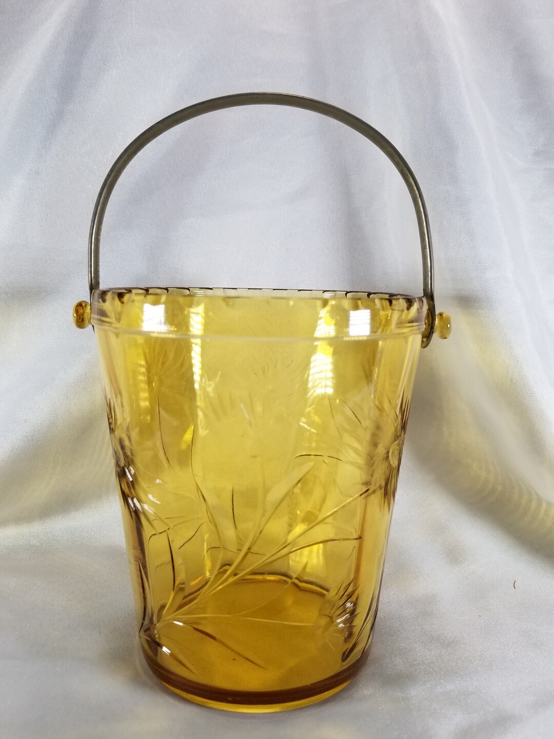 Vintage Depression Cut Topaz Amber Glass Ice Bucket - Etsy