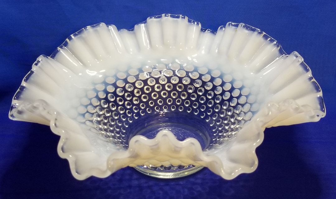Gorgeous Vintage Hobnail Glass Bowl With Opalescent Ruffled Edge - Etsy