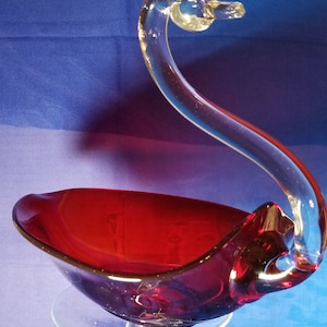 Vintage Duncan Miller Glass Ruby Red Open Swan - Etsy